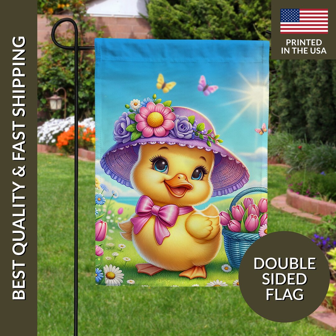 Spring Duck Garden Flag, Duck Garden Flag, Duck Flag, Tulips Spring ...