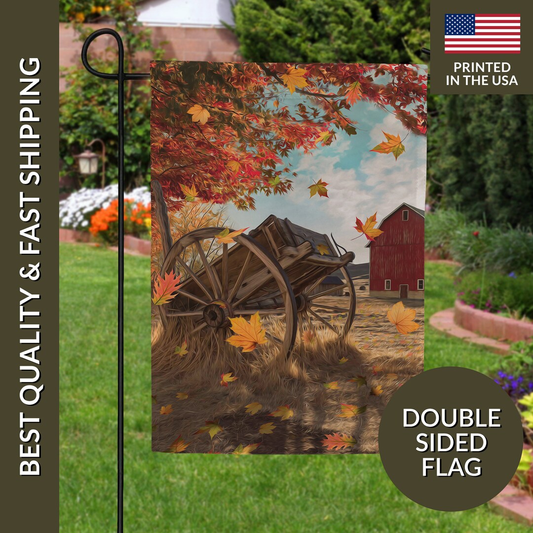 Farm Cart Double Sided Garden Flag, Fall Leavse Flag, Fall Flag, Autumn ...