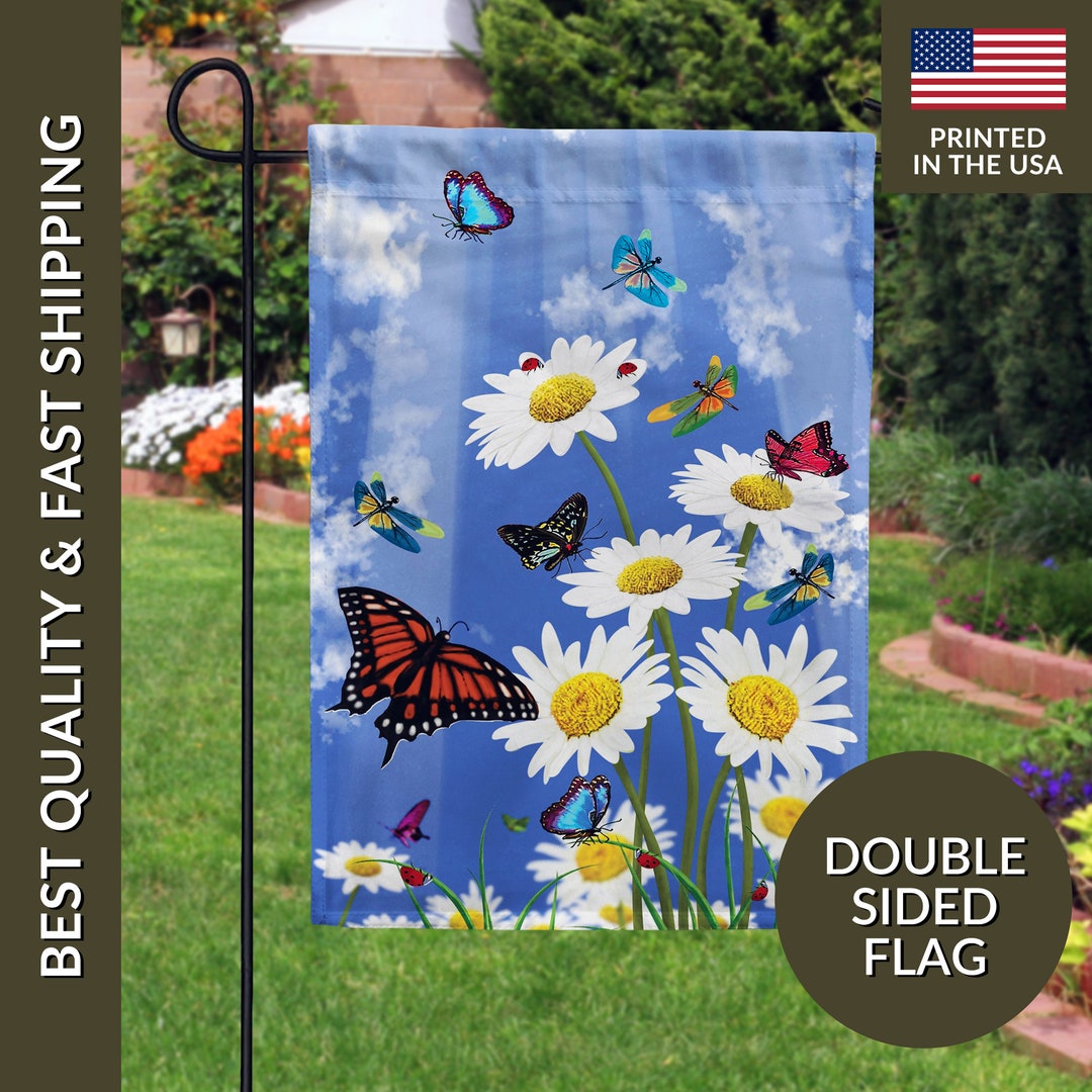 Daisy Butterfly Garden Flag, Daisy Garden Flag, Butterfly Garden Flag ...