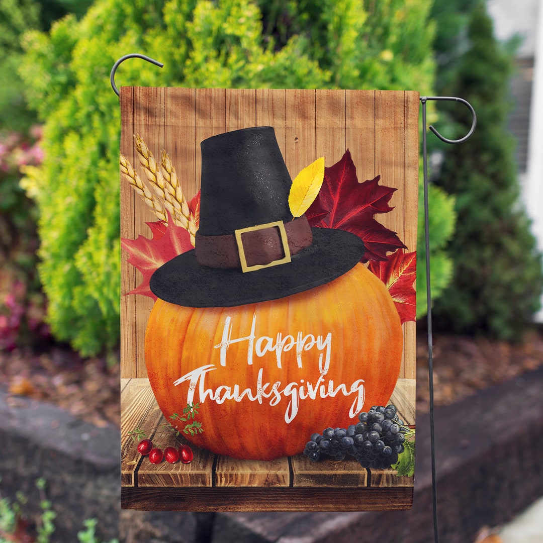 Happy Thanksgiving Garden Flag, Thanksgiving Flag, Fall Flag, Pilgrim ...