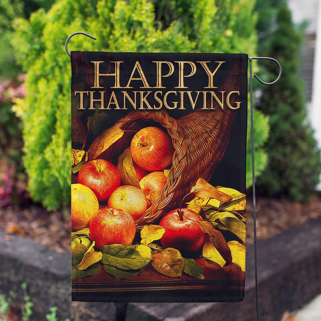 Happy Thanksgiving Garden Flag With Cornucopia and Apples - Etsy