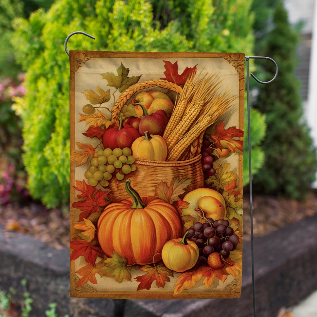 Autumn Harvest Flag, Cornucopia Harvest Thanksgiving Garden Flag ...