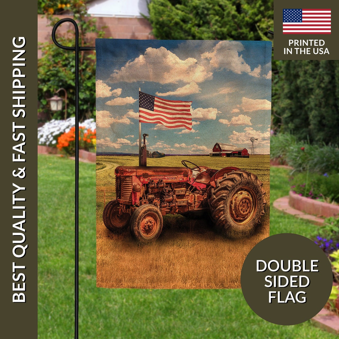 American Tractor Double Sided Garden Flag, Patriotic Garden Flag, Barn ...