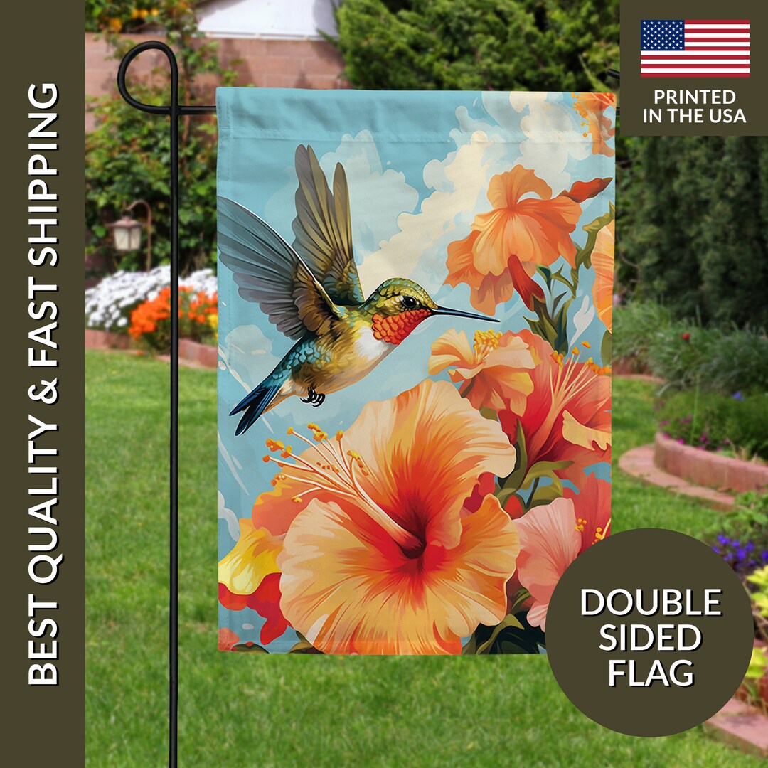 Hummingbird Garden Flag, Hummingbird Flag, Hibiscus Garden Flag, Spring ...