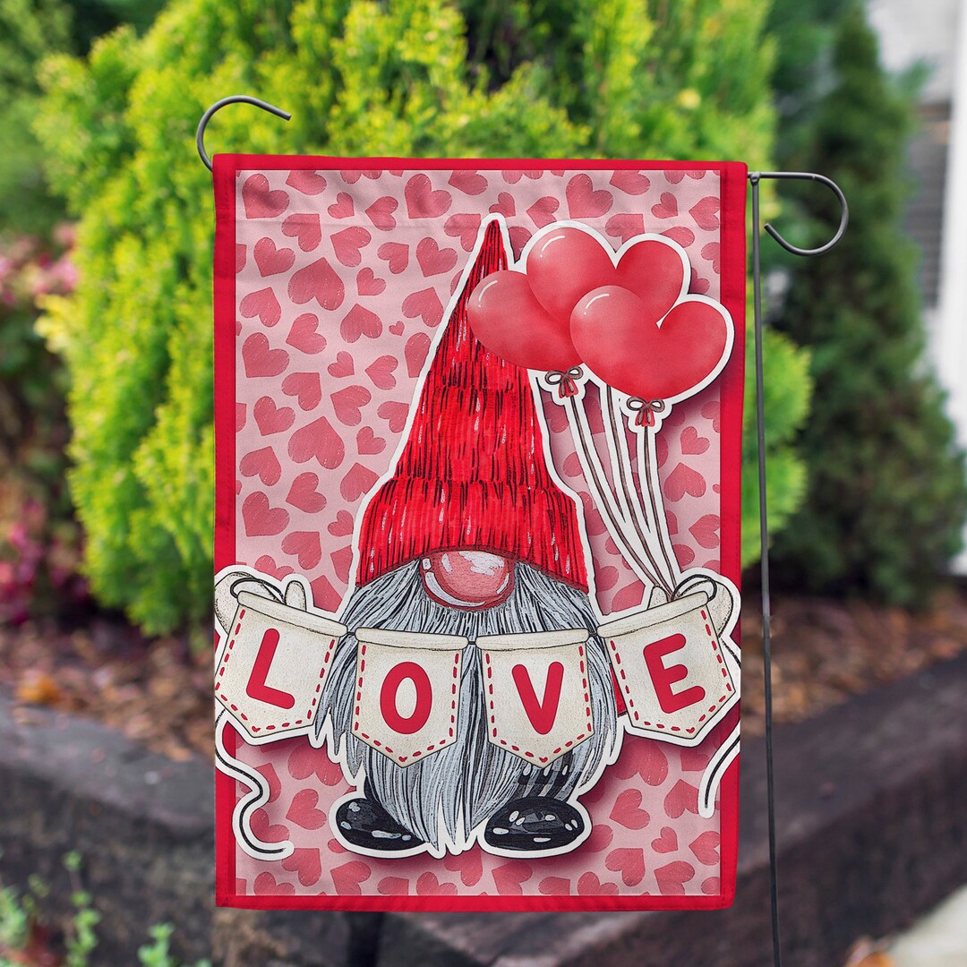 Happy Valentine's Day Garden Flag, Valentine Gnome Garden Flag ...