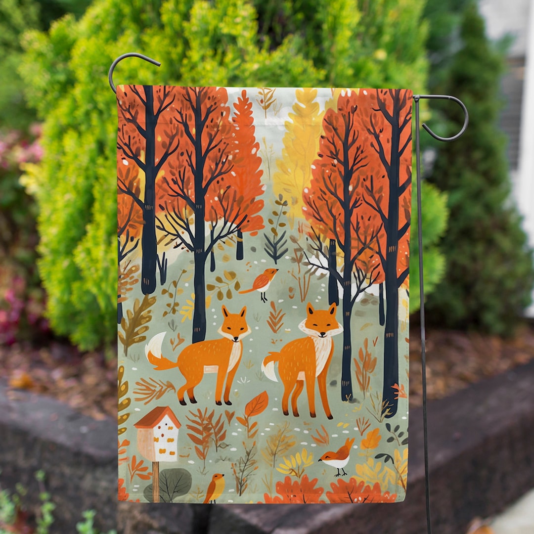 Fall Fox Garden Flag, Fox Flags, Fall Garden Flag, Fall Flag, Autumn ...