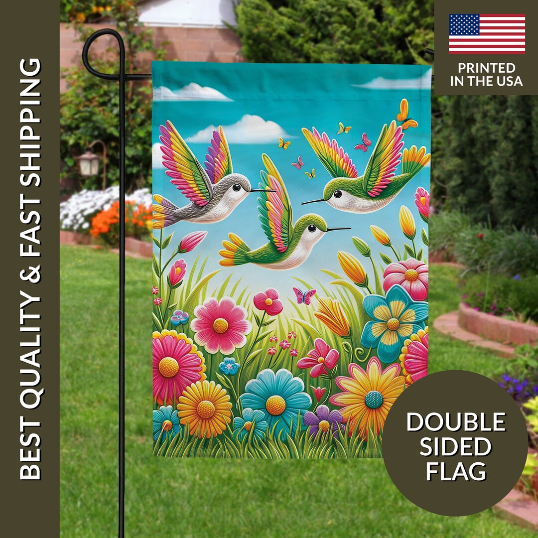 Hummingbird Garden Flag, Spring Hummingbird Flag, Spring Floral Garden ...
