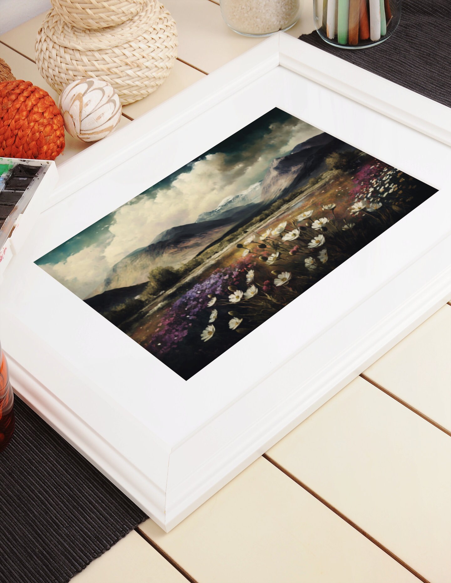 Misty Mountainscape: Wildflower Field Landscape Field - Etsy