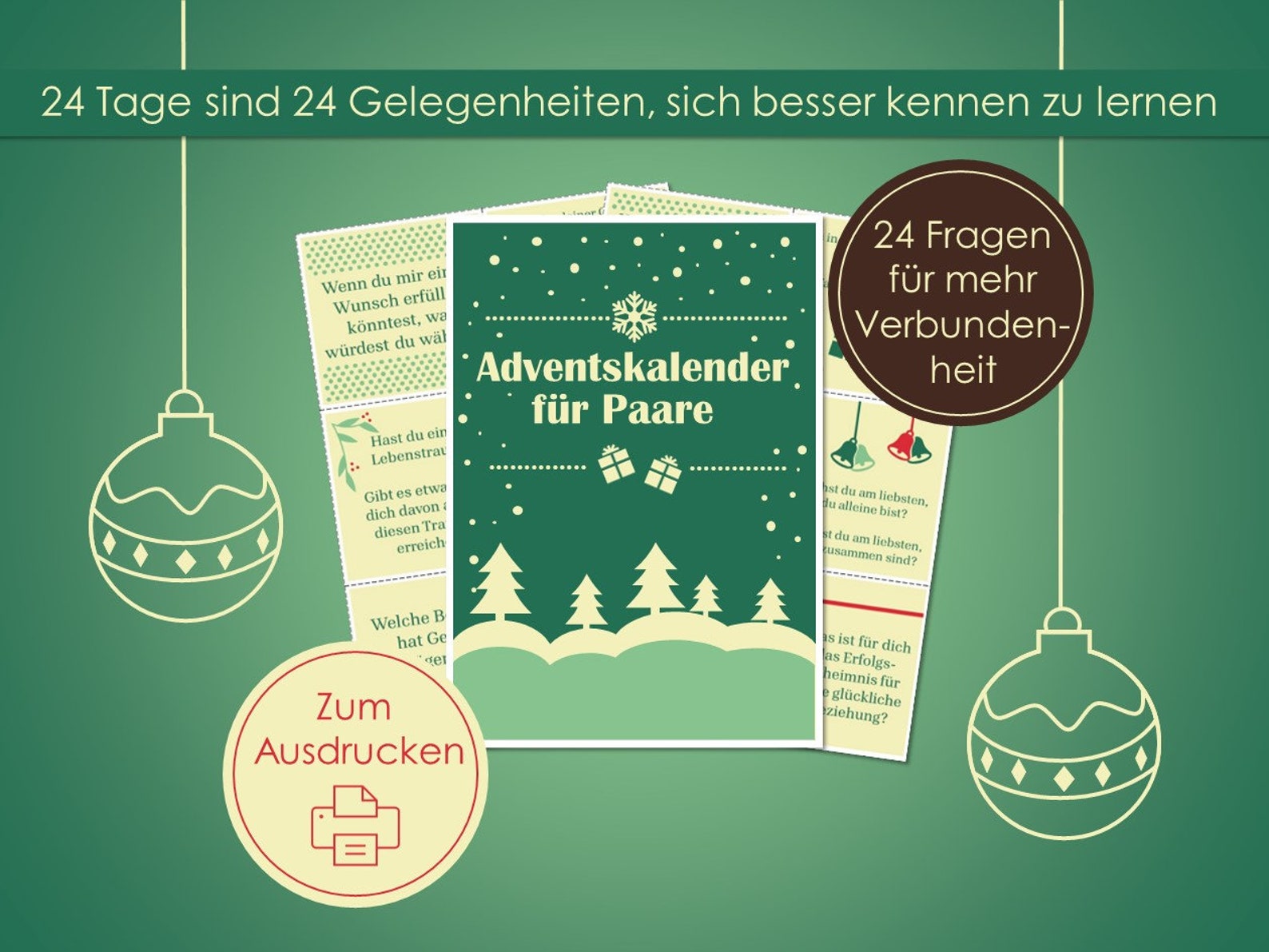 Advent Calendar for Couples - 24 Question Cards for More Time Together ...
