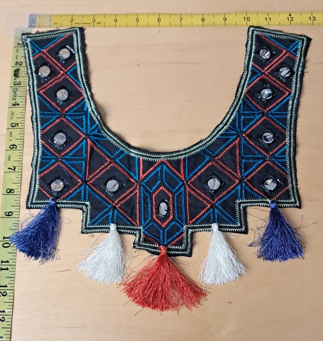 Tribal-inspired Multicolored Embroidered Neck Yoke With Fringe & Mirror ...