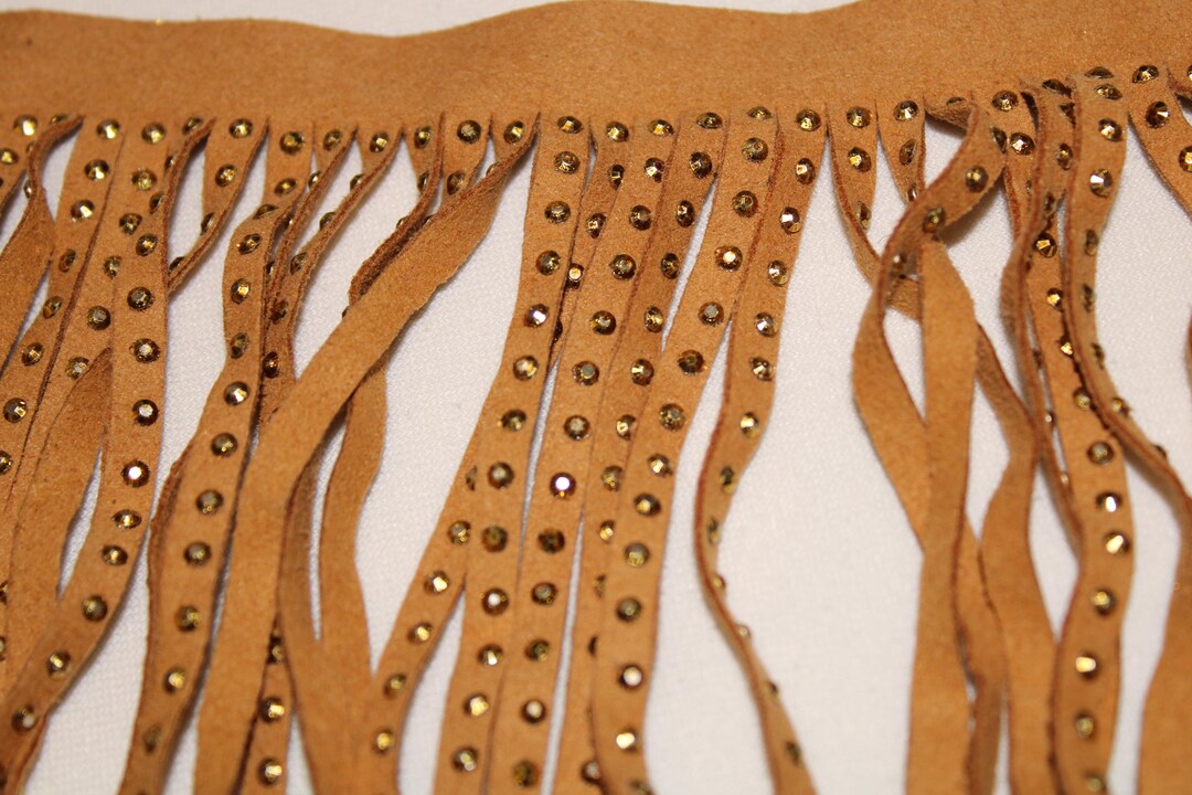 Suede Tan Fringe Trim With Gold Studs - Etsy