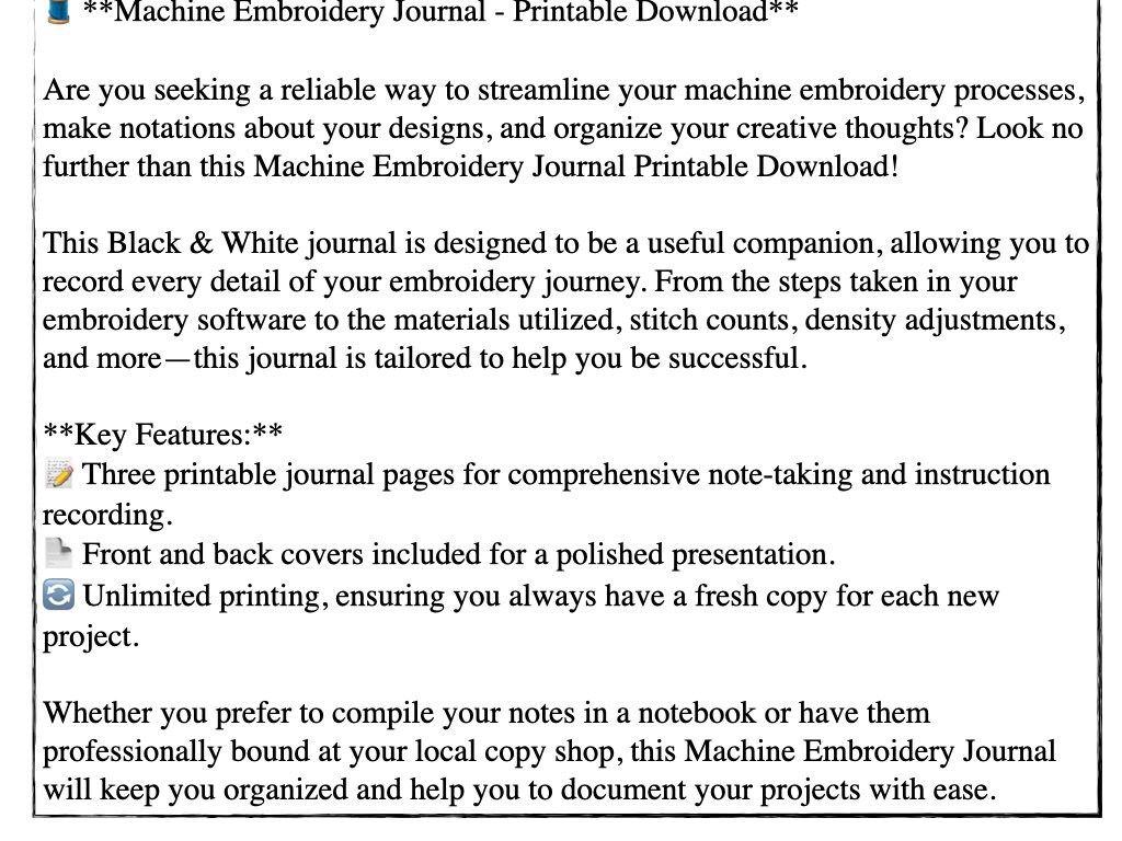 Machine Embroidery Journal - Black & White Printable Pages - Etsy