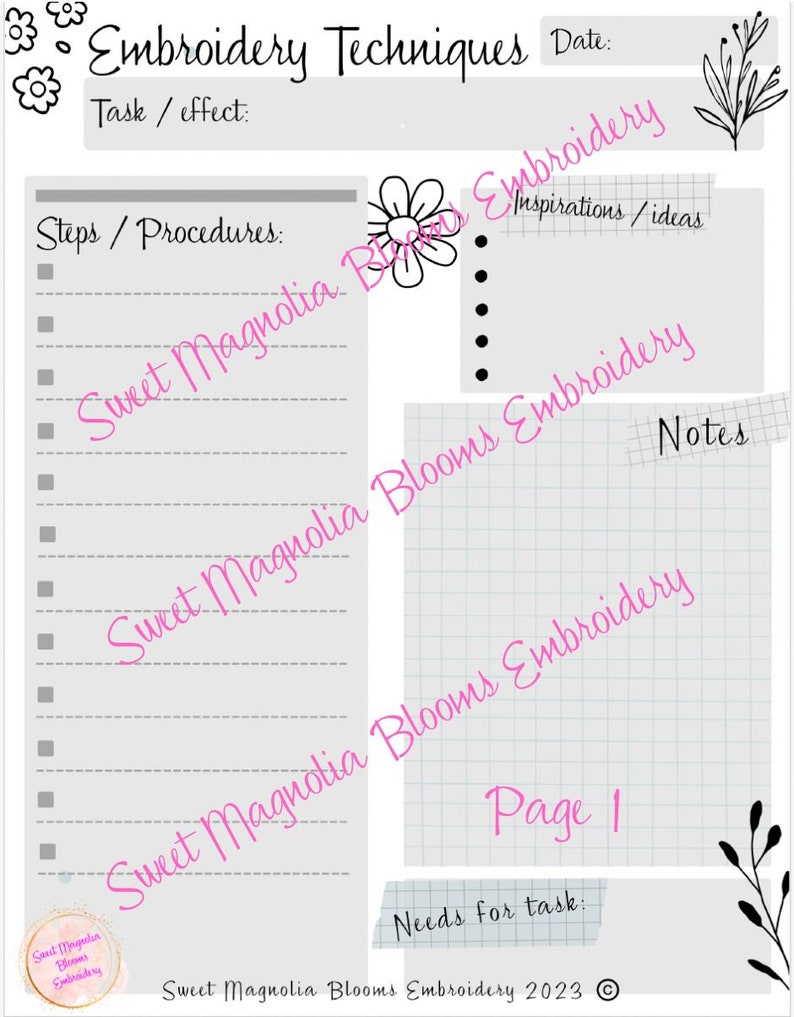 Machine Embroidery Journal - Black & White Printable Pages - Etsy