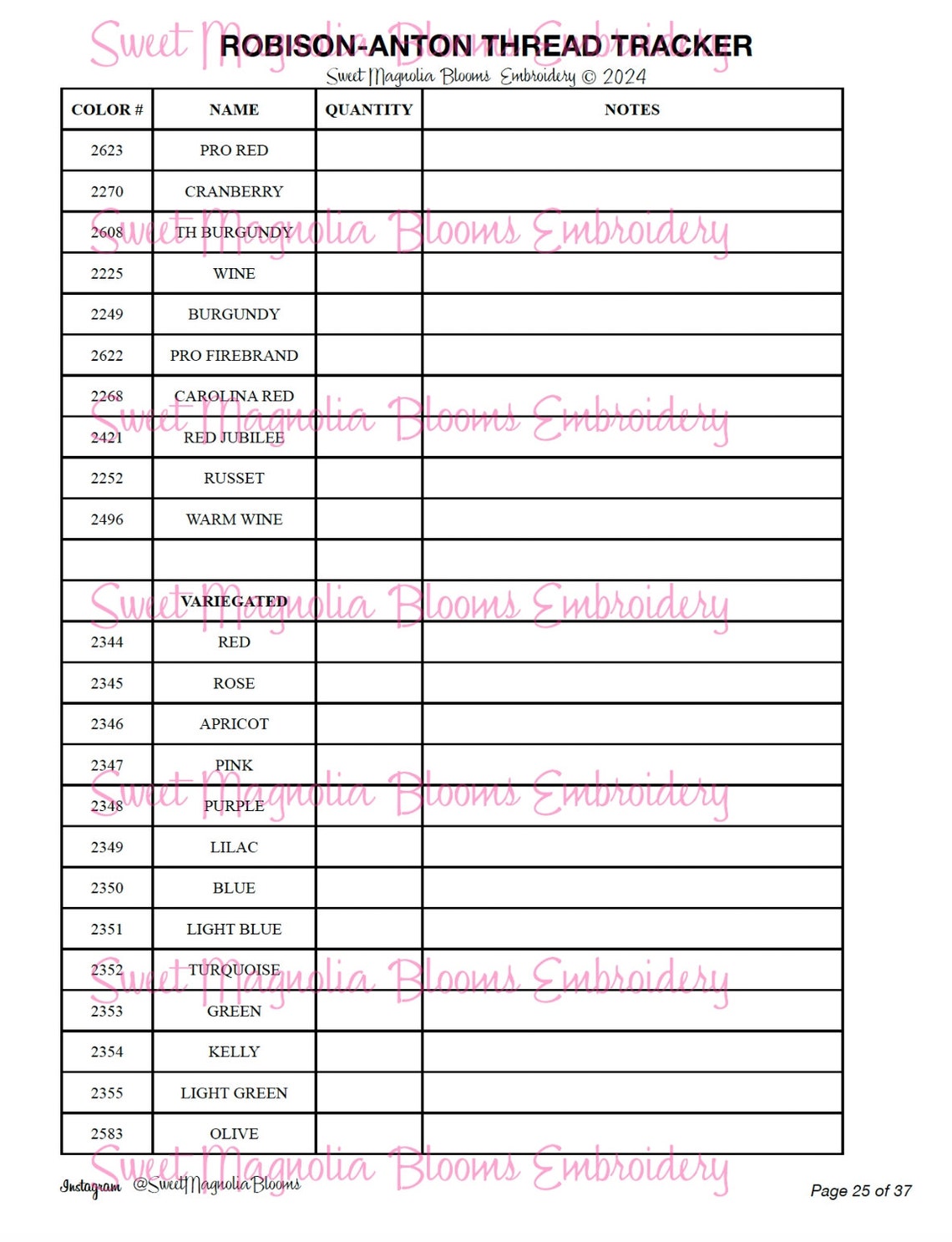 Robison-anton Embroidery Thread Tracker PDF Digital Download - Etsy