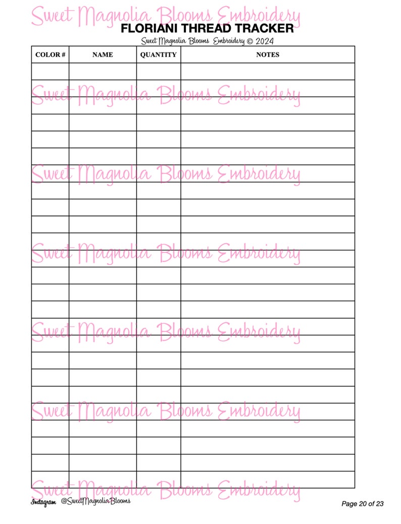 Floriani Embroidery Thread Tracker PDF Digital Download - Etsy