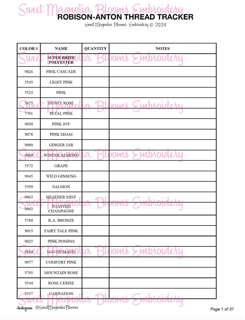Robison-anton Embroidery Thread Tracker PDF Digital Download - Etsy