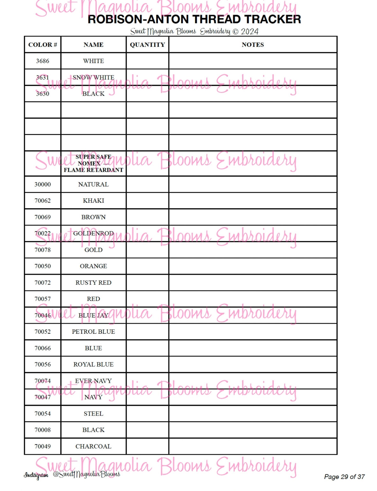 Robison-anton Embroidery Thread Tracker PDF Digital Download - Etsy