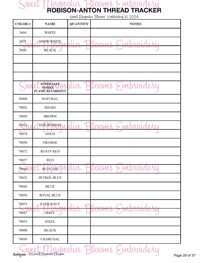 Robison-anton Embroidery Thread Tracker PDF Digital Download - Etsy