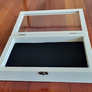 12x8x3 White Shadow Box Frame , Wooden Display Case With Glass Lid ...