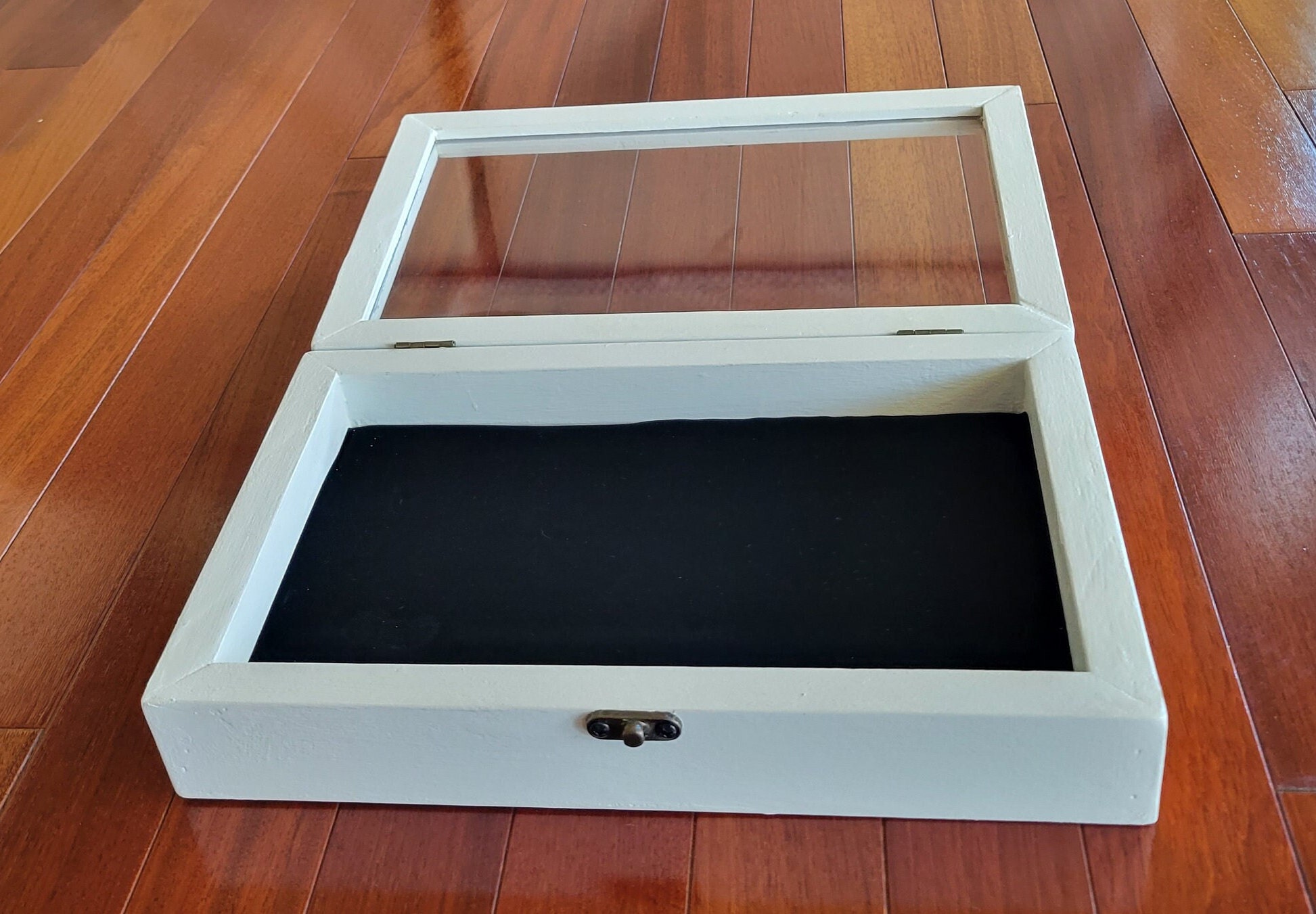12x8x3 White Shadow Box Frame , Wooden Display Case With Glass Lid ...