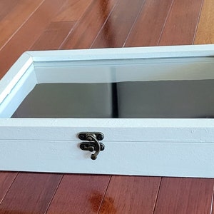 12x8x3 White Shadow Box Frame , Wooden Display Case With Glass Lid ...