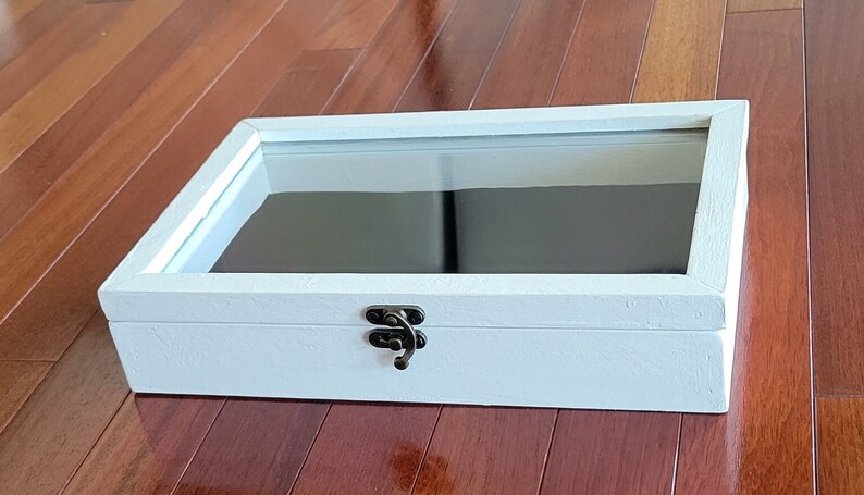 12x8x3 White Shadow Box Frame , Wooden Display Case With Glass Lid ...