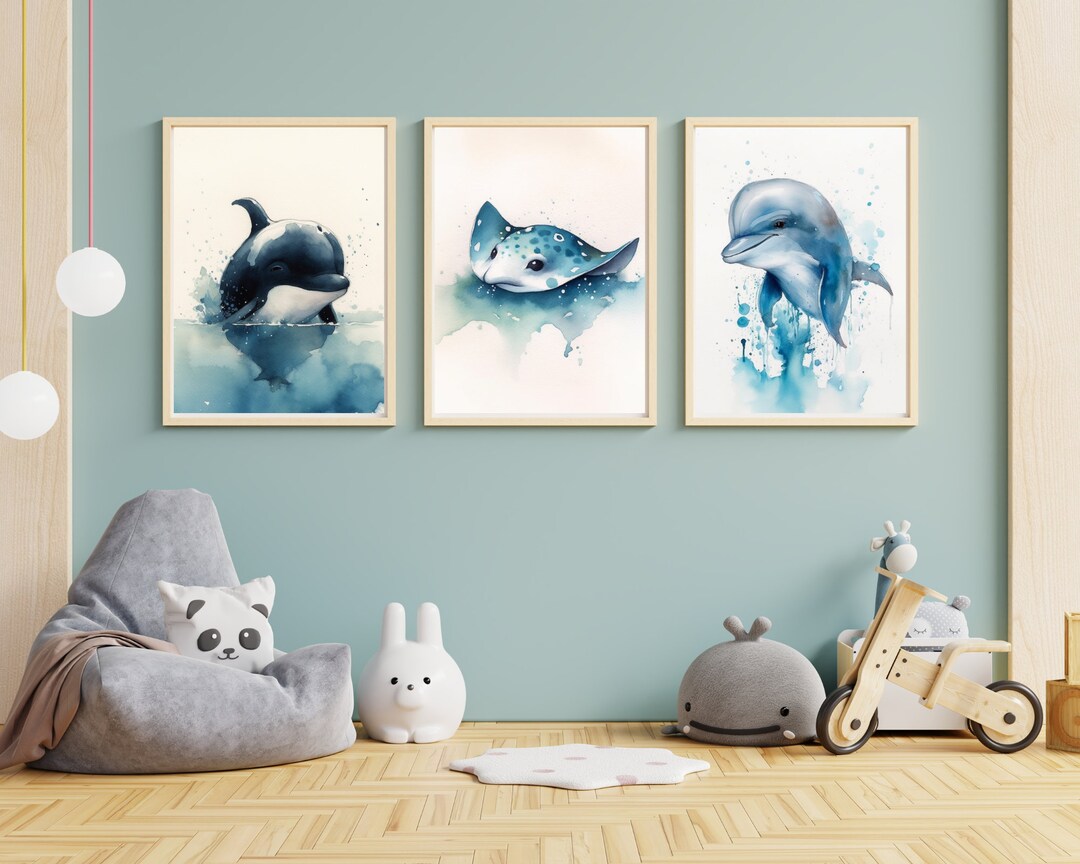 Sea Creatures Poster Poster Set Whale Dolphin Ray Digital Download ...