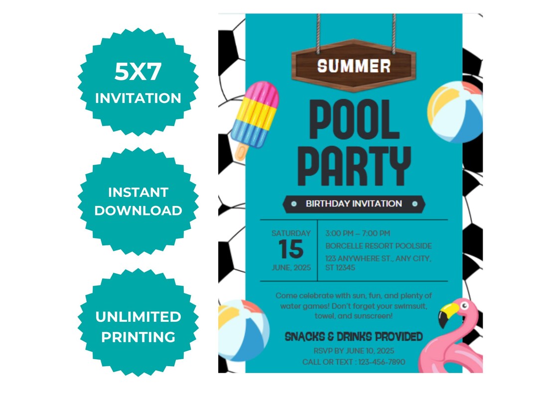Soccer Pool Party Invitation I Soccer Pool Party I Summer Party I ...