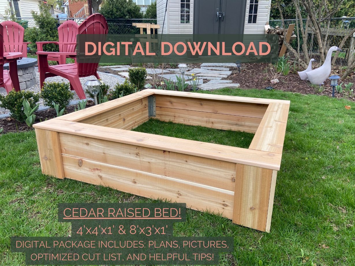 DIY Cedar Raised Garden Bed Plans 4'x4' & 8'x3' Digital Instant ...