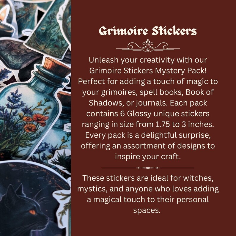Grimoire Sticker Pack: Witchcraft Book of Shadows Stickers (6 Glossy ...