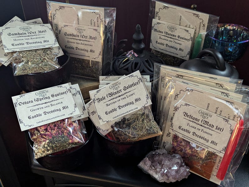 Wheel of the Year Candle Dressing Kit: Ritual Herbs, Spell Card & Oil ...
