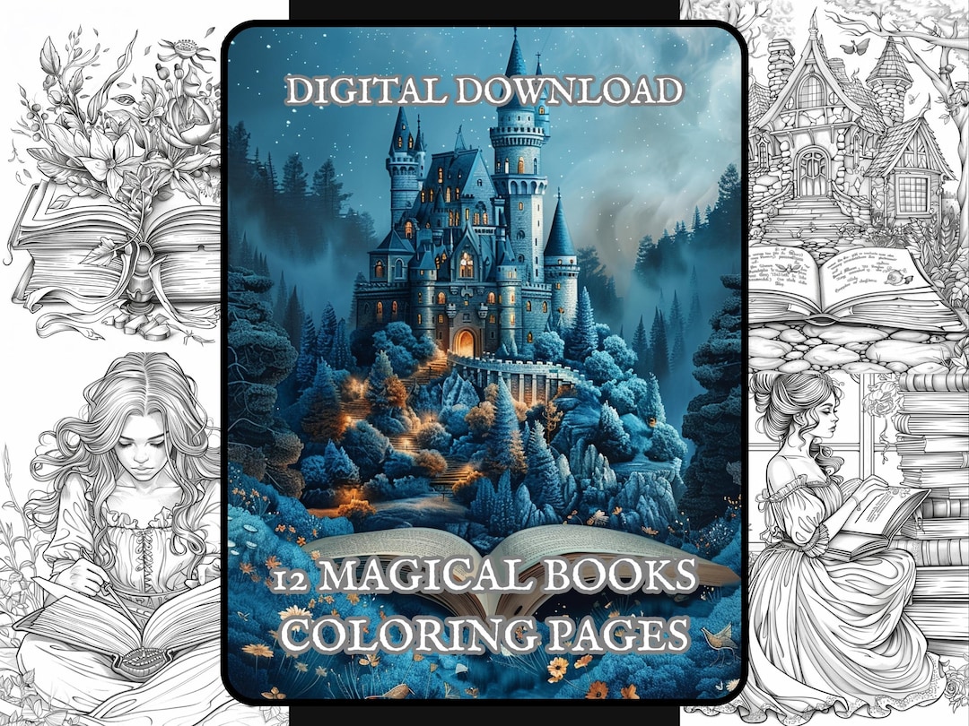 12 Magical Book Coloring Pages, Adult Coloring Book, Fantasy Coloring ...