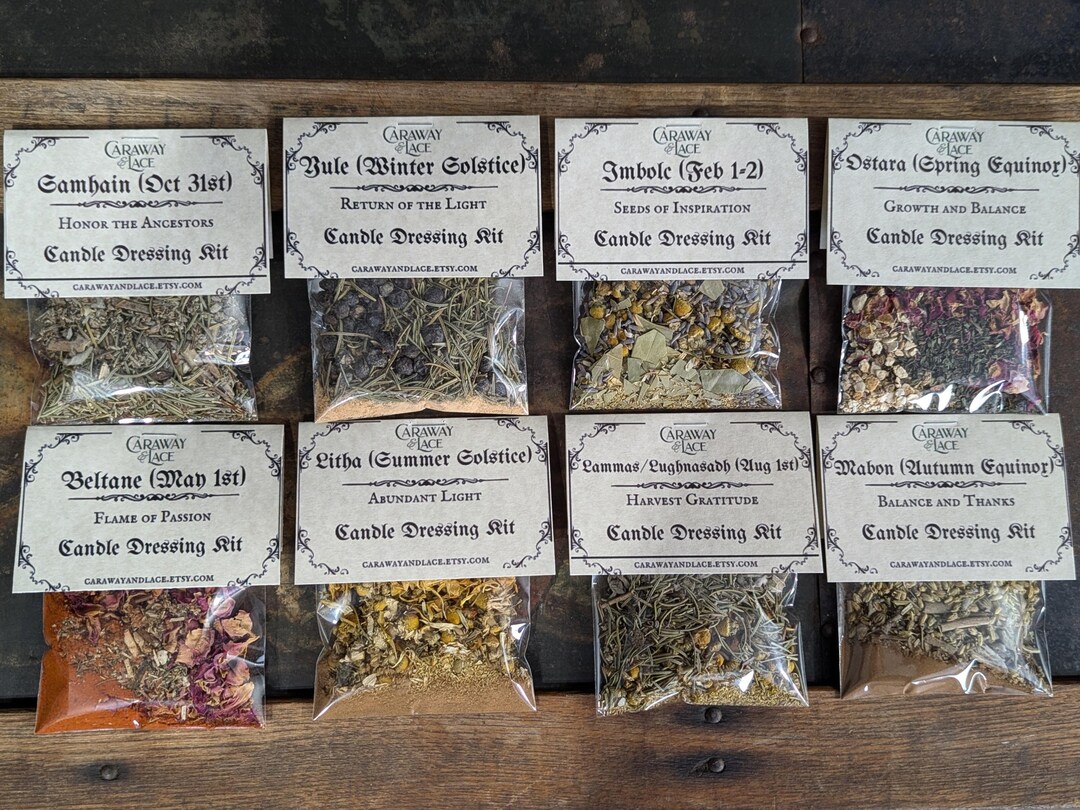 Wheel of the Year Candle Dressing Kit: Ritual Herbs, Spell Card ...
