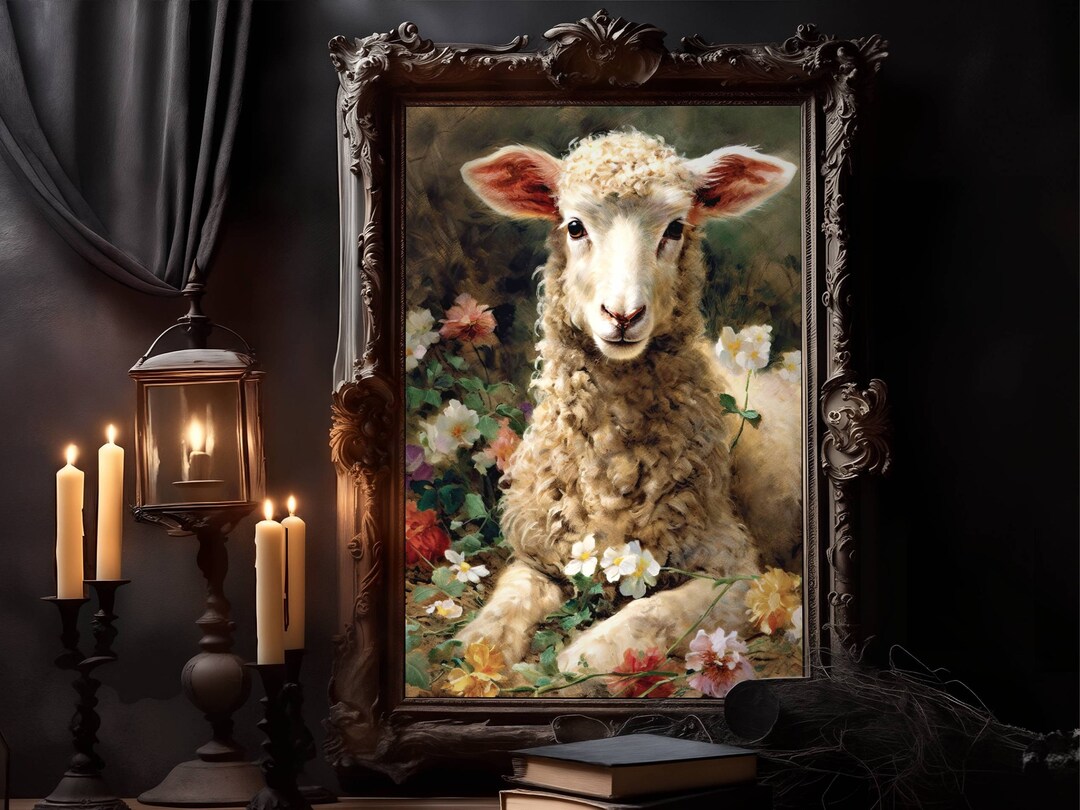 Victorian Lamb Print: Cottagecore Floral Animal Art (digital Download ...