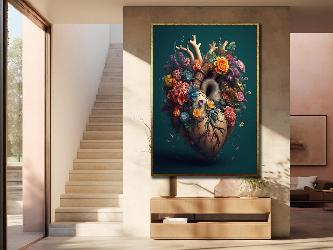 Floral Heart Canvas Print: Cardiology Wall Art, Living Room Decor - Etsy