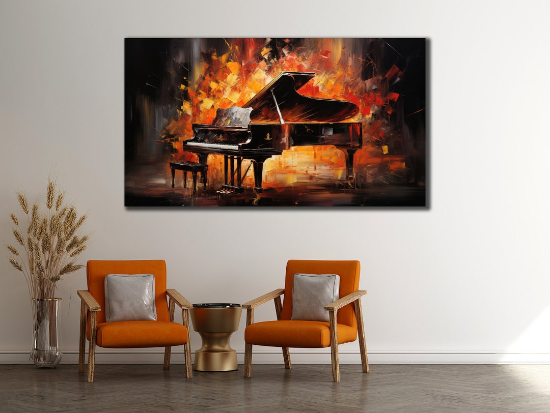 Vintage Piano Painting Canvas, Music Wall Art, Piano Wall Decor ...