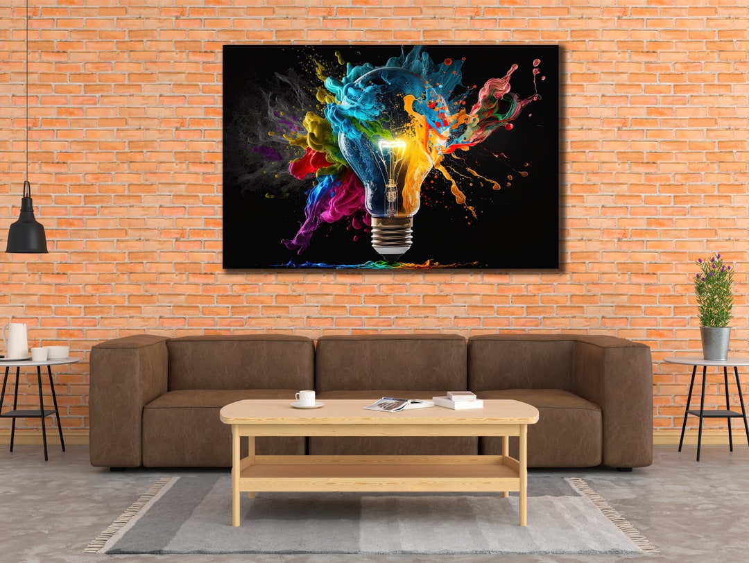 Colorful Light Bulb Wall Art, Colors Splash Canvas, Lamp Canvas on ...