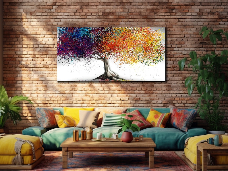 Tree Painting on Canvas, Colorful Tree Wall Art, Nature Wall Decor ...