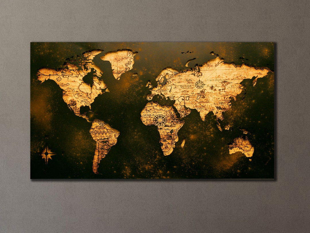 Vintage World Map Prints Canvas, Map Art Poster, World Map Wall Art ...