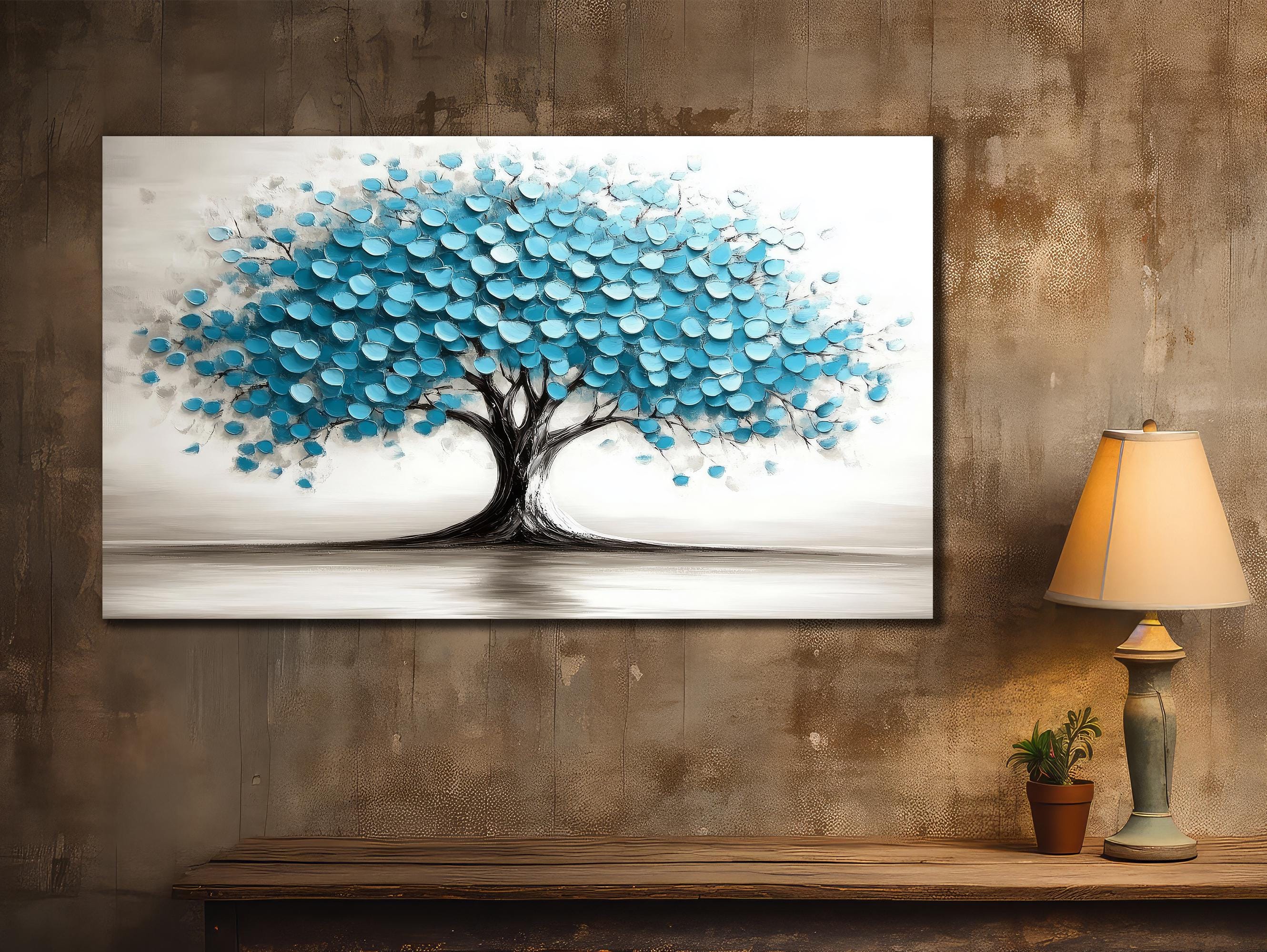 Blue Tree Canvas Art: Modern Floral Wall Decor, Ready to Hang - Etsy