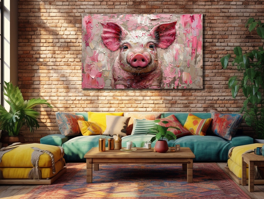Pink Pig Canvas Art, Cute Pig Wall Decor, Animal Wall Art Prints, Home ...