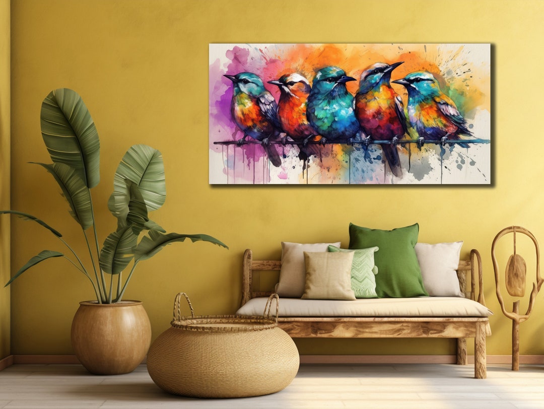 Bird Painting on Canvas, Birds Tree Wall Art, Watercolor Wall Decor ...
