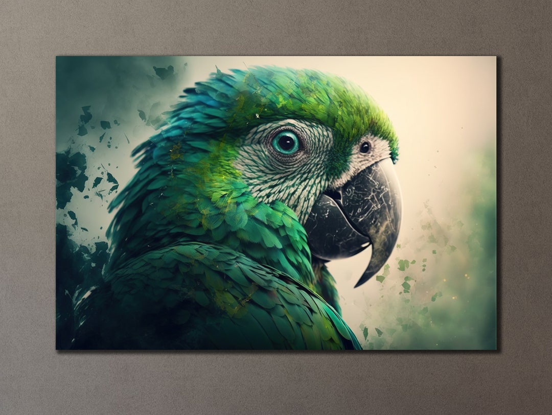 Green Parrot Canvas Art, Farmhouse Wall Decor, Parrot Lover Gift, Print ...
