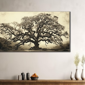 Tree Painting on Canvas, Vintage Tree Wall Art, Nature Wall Decor ...