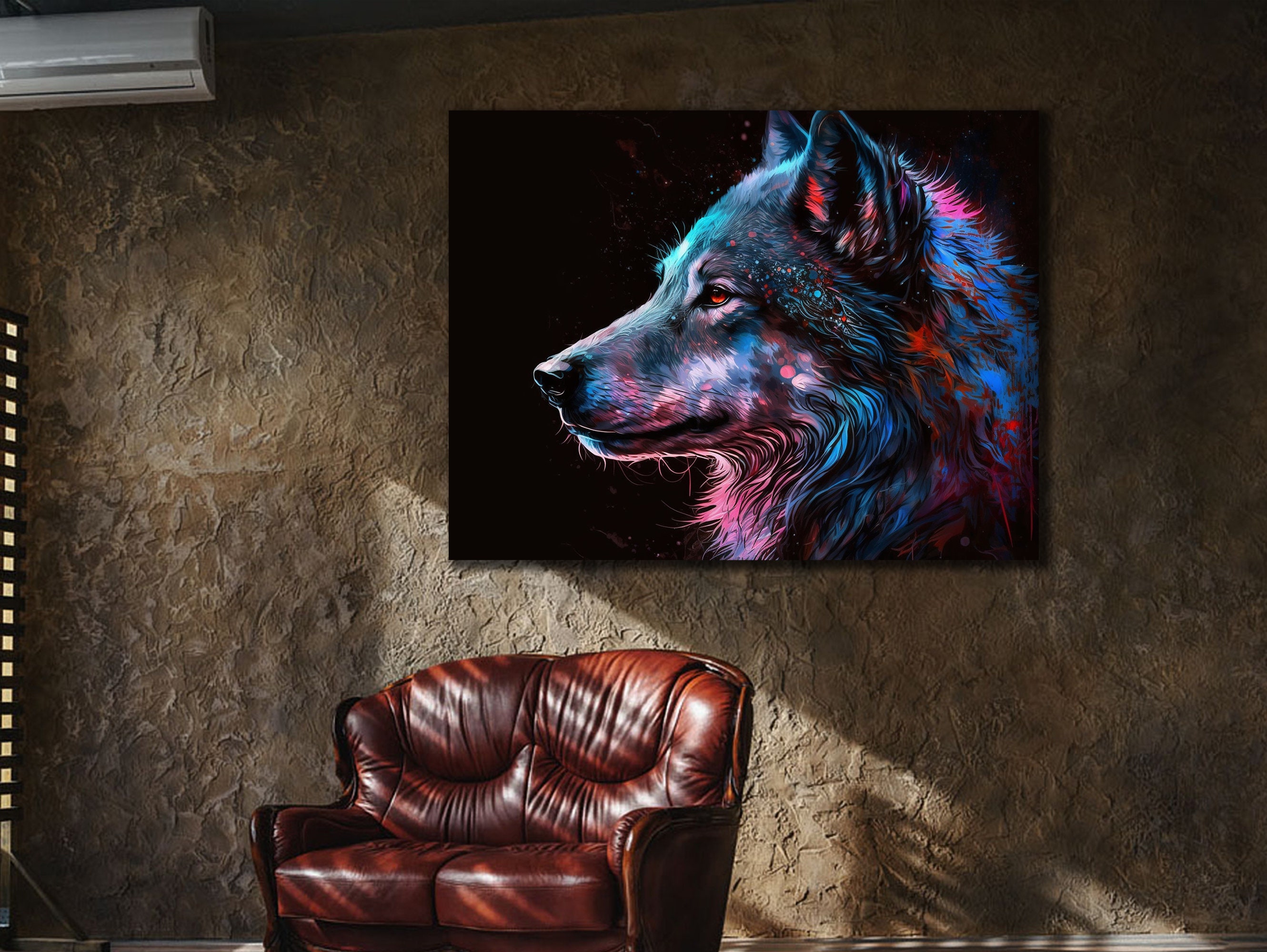 Wolf Painting on Canvas, Colorful Wolf Wall Art, Animal Wall Decor ...