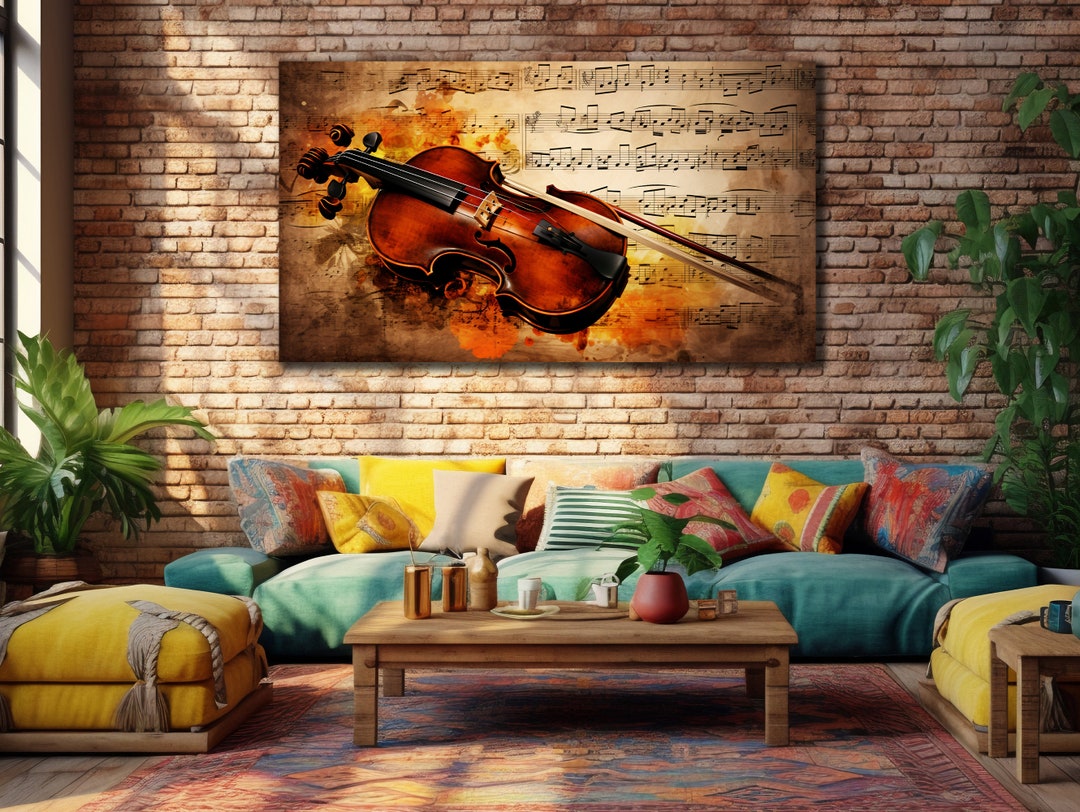 Violin Painting on Canvas, Graffiti Wall Art, Violin Wall Decor ...
