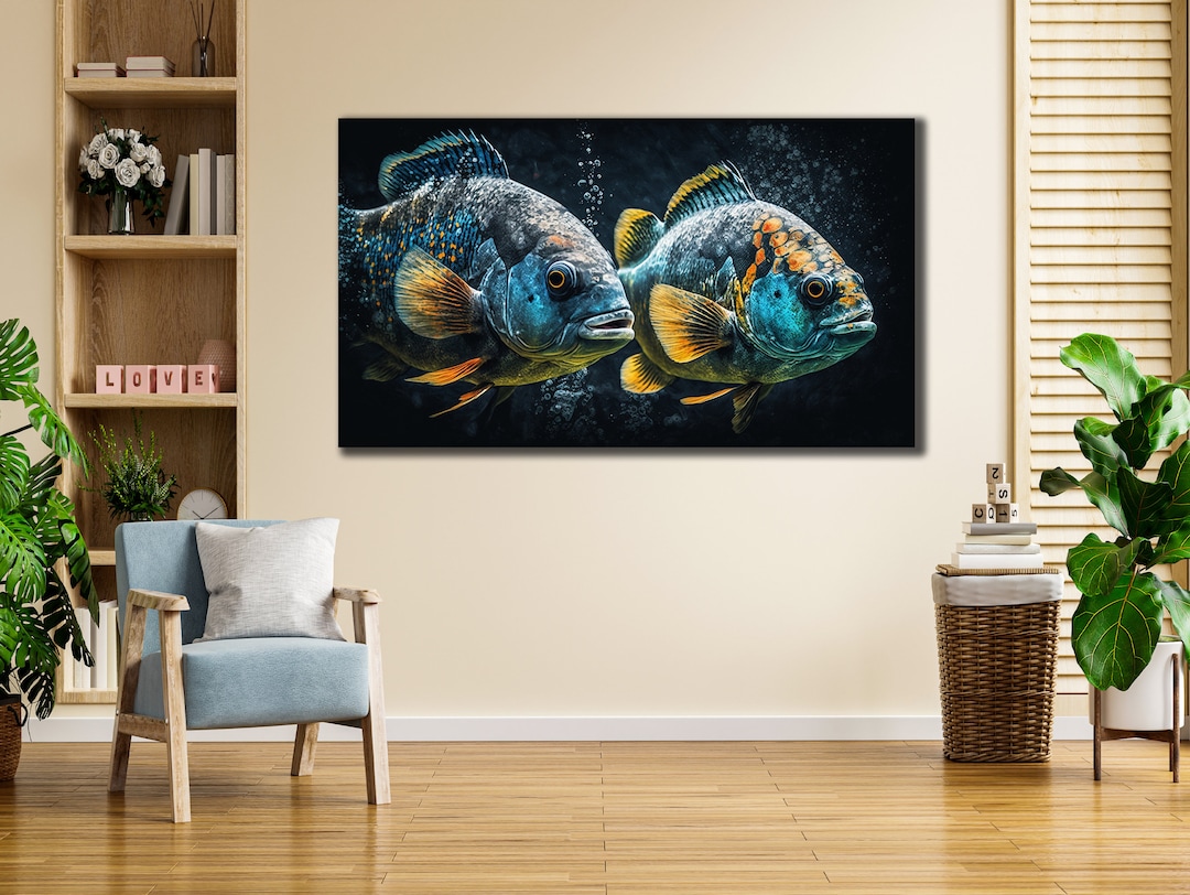 Blue Fish Canvas Art, Print for Bedroom Decor, Fishes Wall Decor, Home ...