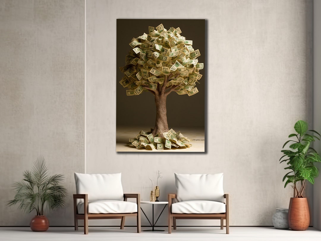 Money Tree Painting on Canvas, Money Wall Art, Contemporary Wall Decor ...