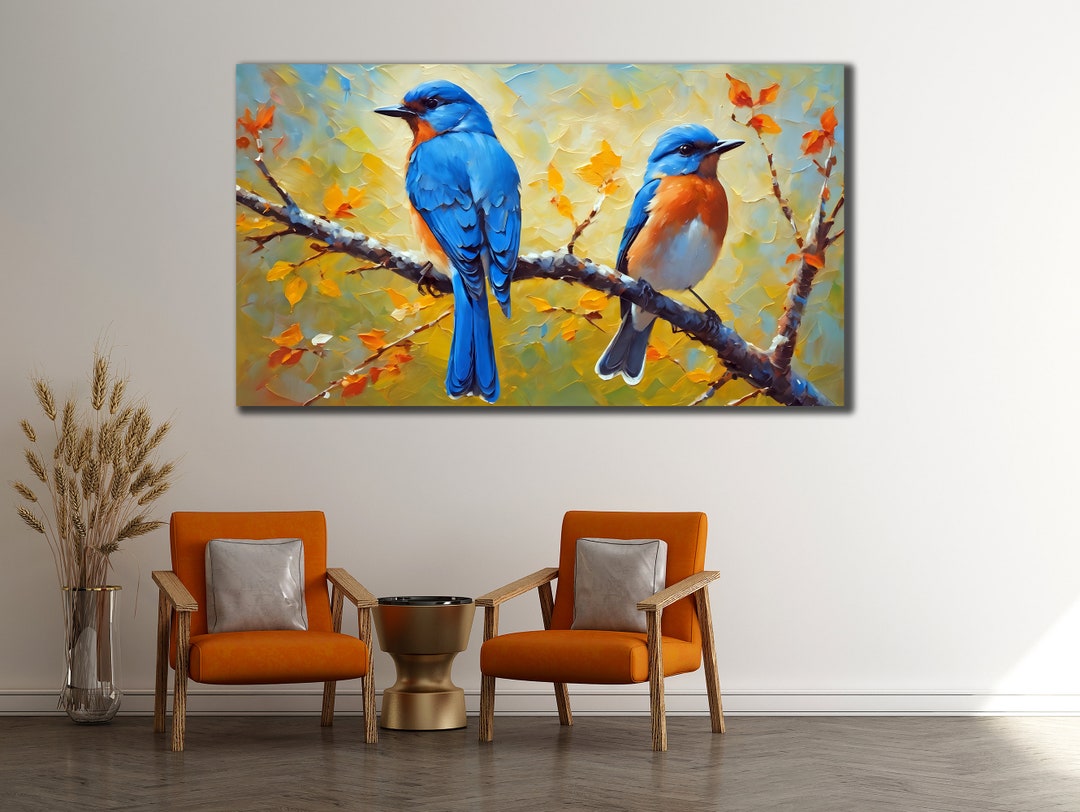 Birds Painting on Canvas, Birds Tree Wall Art, Nature Wall Decor, Oil ...