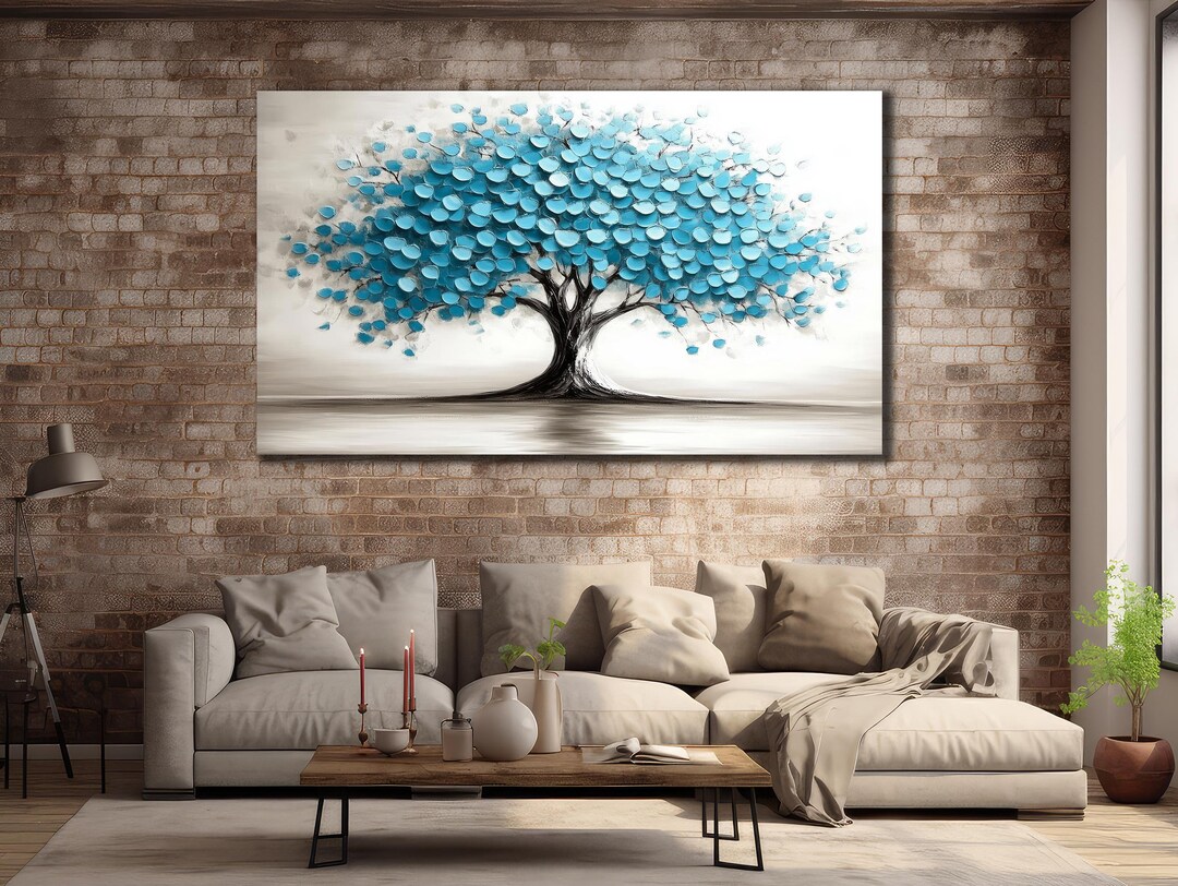 Blue Tree Canvas Art: Modern Floral Wall Decor, Ready to Hang - Etsy
